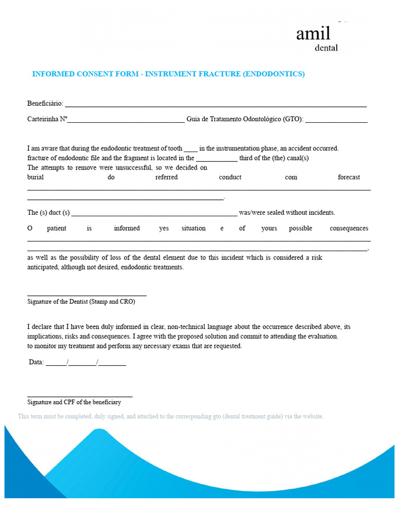 Endodontic Instrument Fracture Consent Form | PDF
