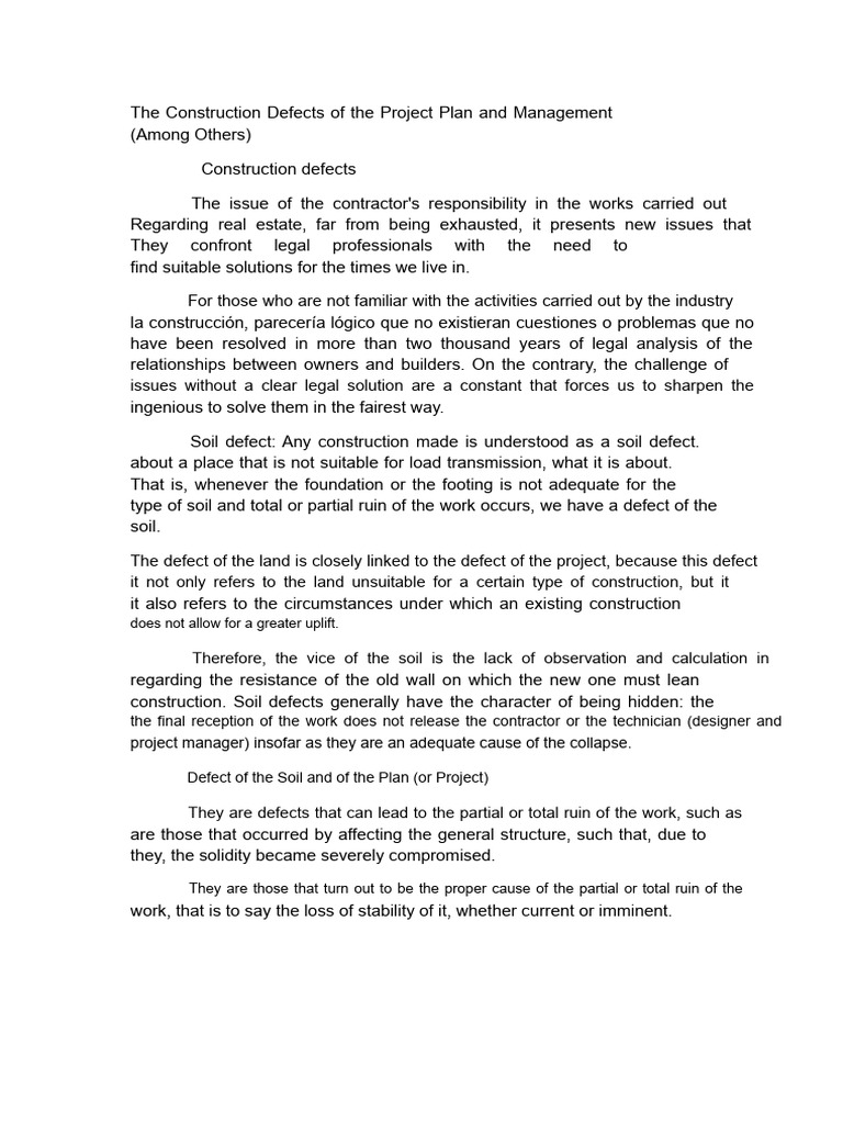 The Construction Defects of The Soil of The Project Plan and Direction ...