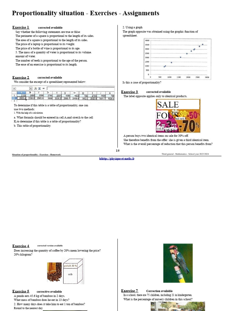 proportionality situation exercises | PDF | Spreadsheet | Percentage