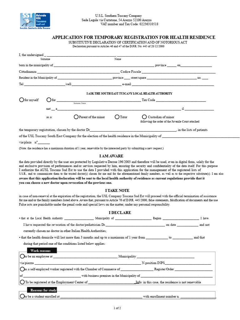 Temporary Health Residence Application | PDF | Justice | Crime & Violence