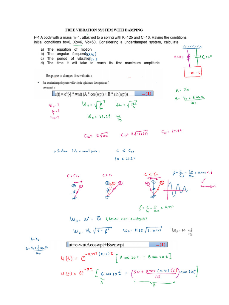 Free Vibration Exercises With Damping | PDF