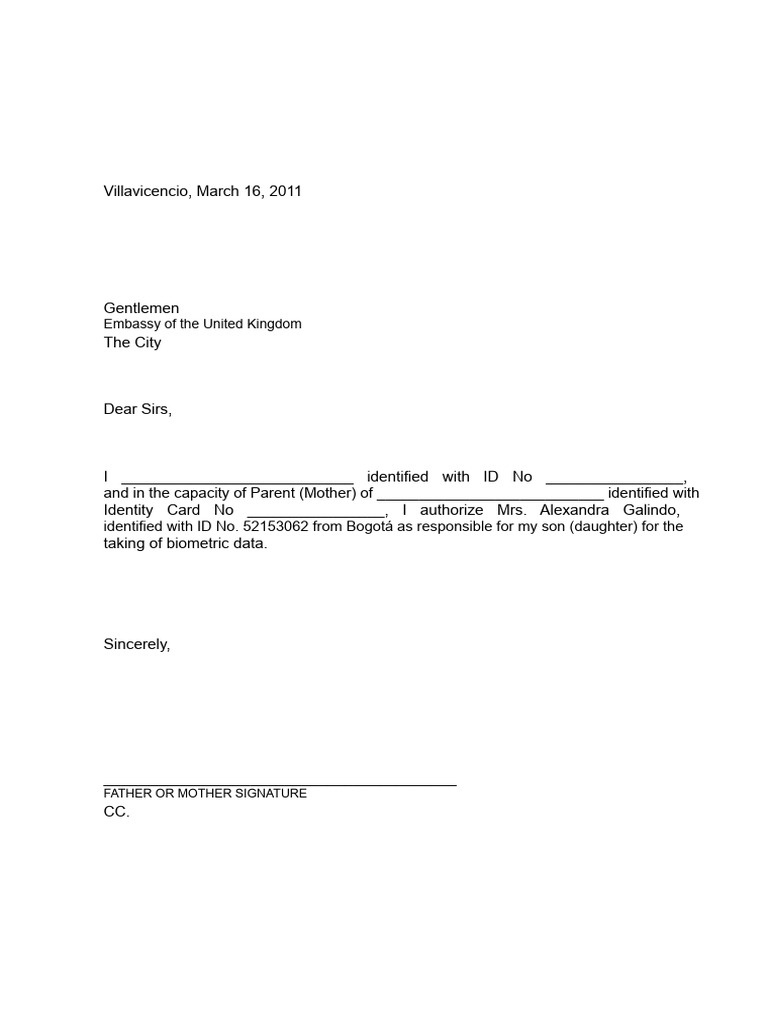 Authorization Letter For Biometric Data Collection | PDF