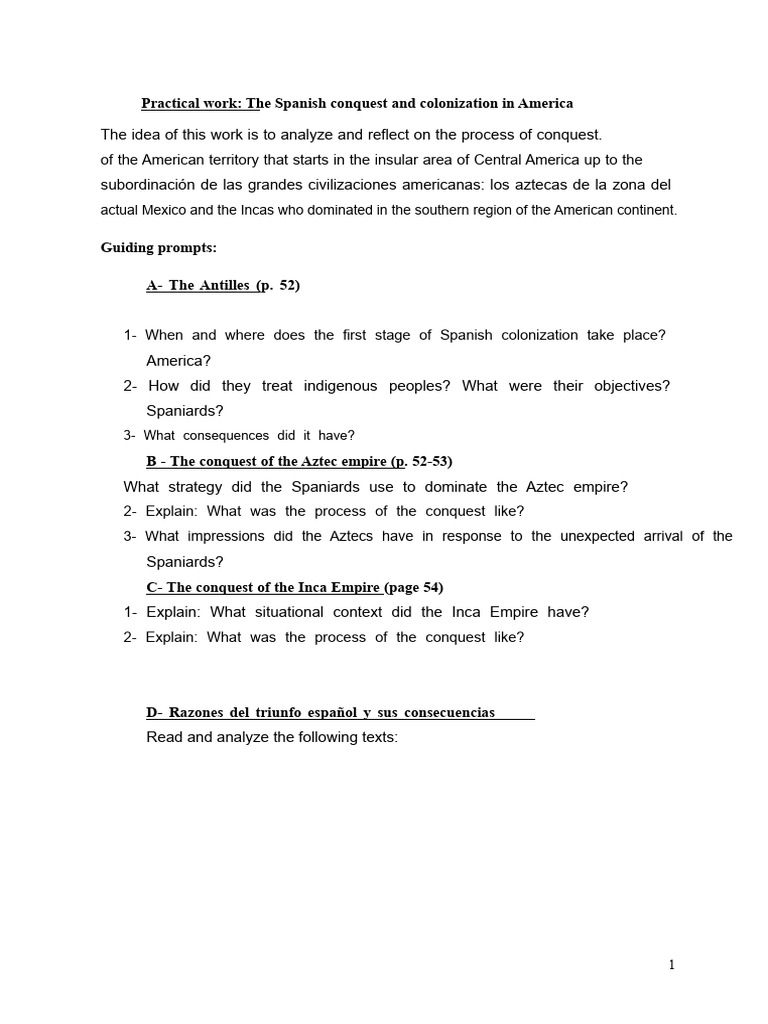 Practical Work The Spanish Conquest and Colonization in America | PDF ...