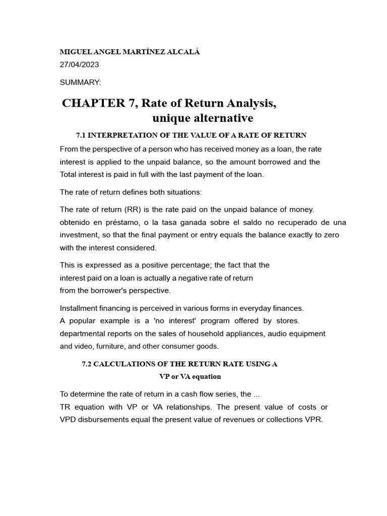 CHAPTER 7, Rate of Return Analysis, Single Alternative.pdf | PDF ...