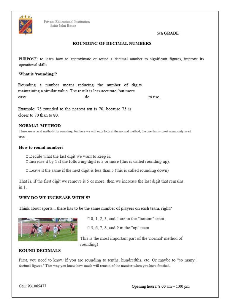5th GRADE MATH - ROUNDING DECIMAL NUMBERS (TOPIC 44) | PDF | Rounding ...