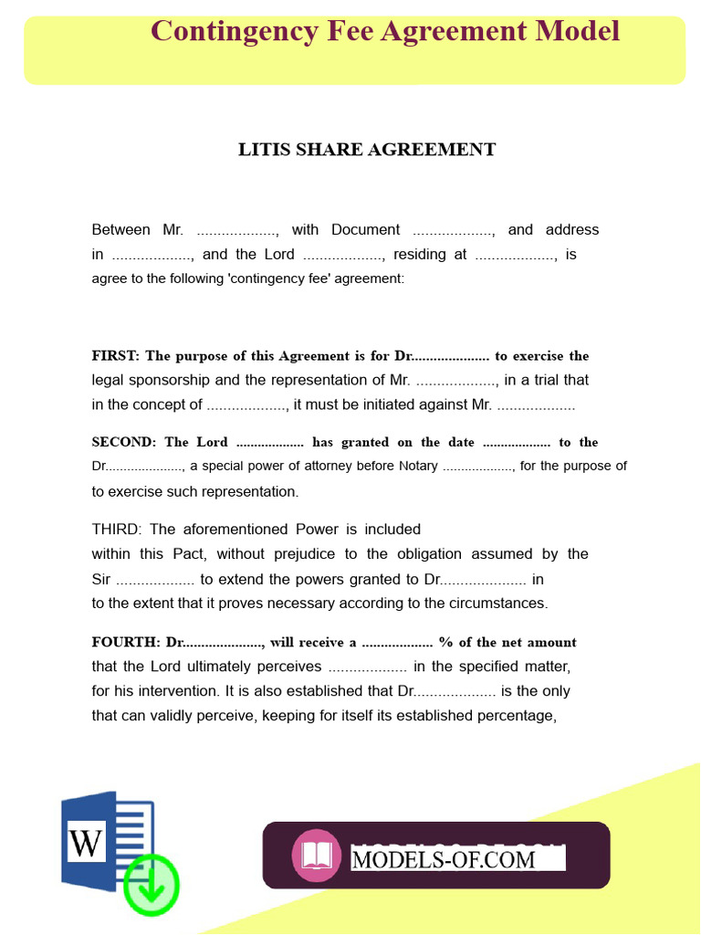 Model of Contingency Fee Agreement | PDF | Lawsuit | Lawyer