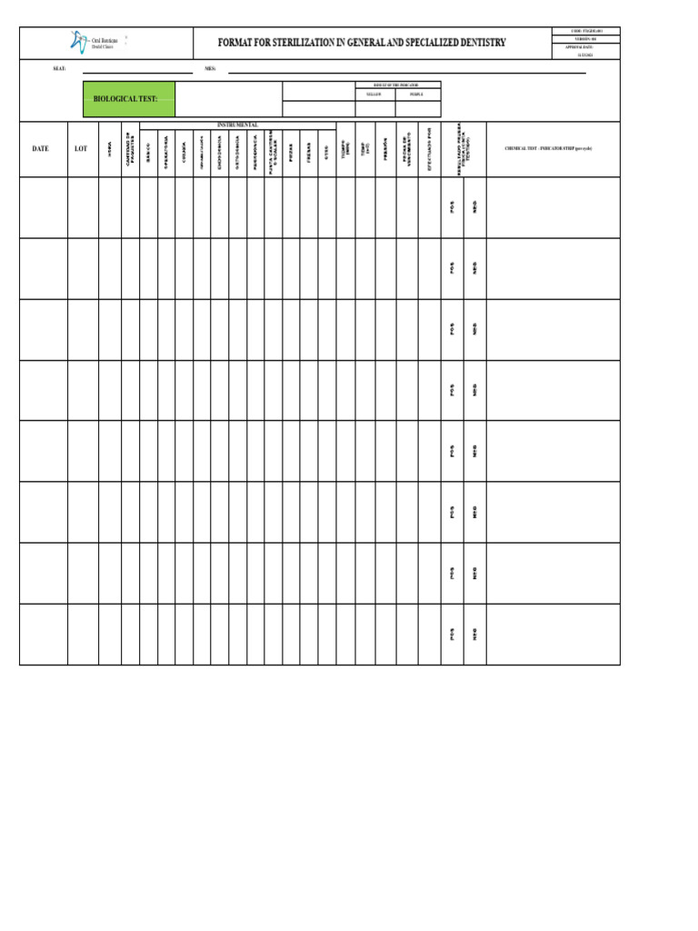 Ft(Gde)-001 Dental Sterilization Format Ge and Esp. | PDF | Dentistry ...