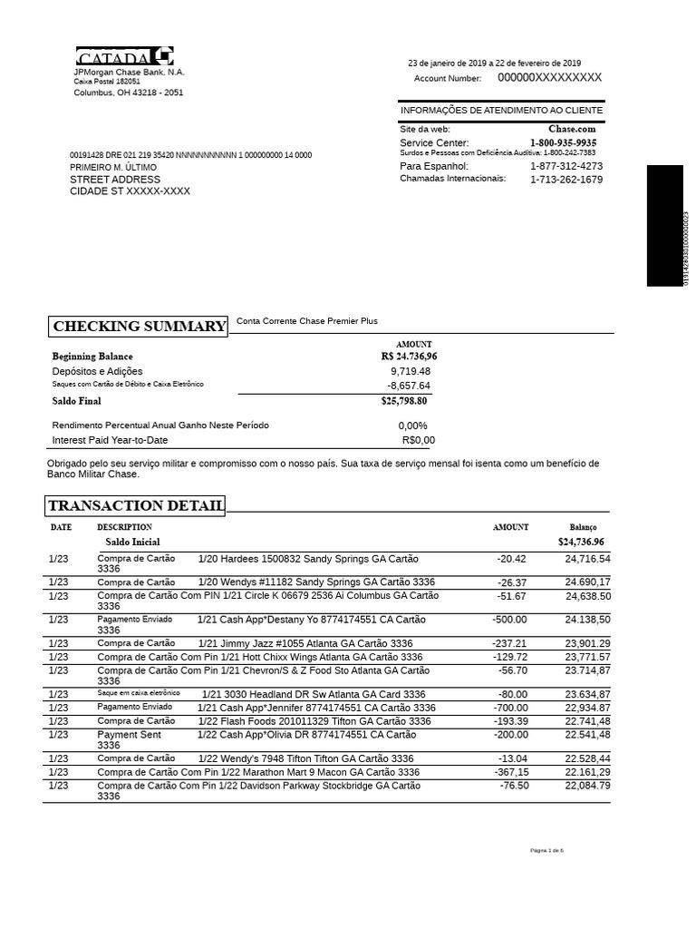 modelo_de_extrato_bancário_chase | PDF | Business | Indústrias de serviços