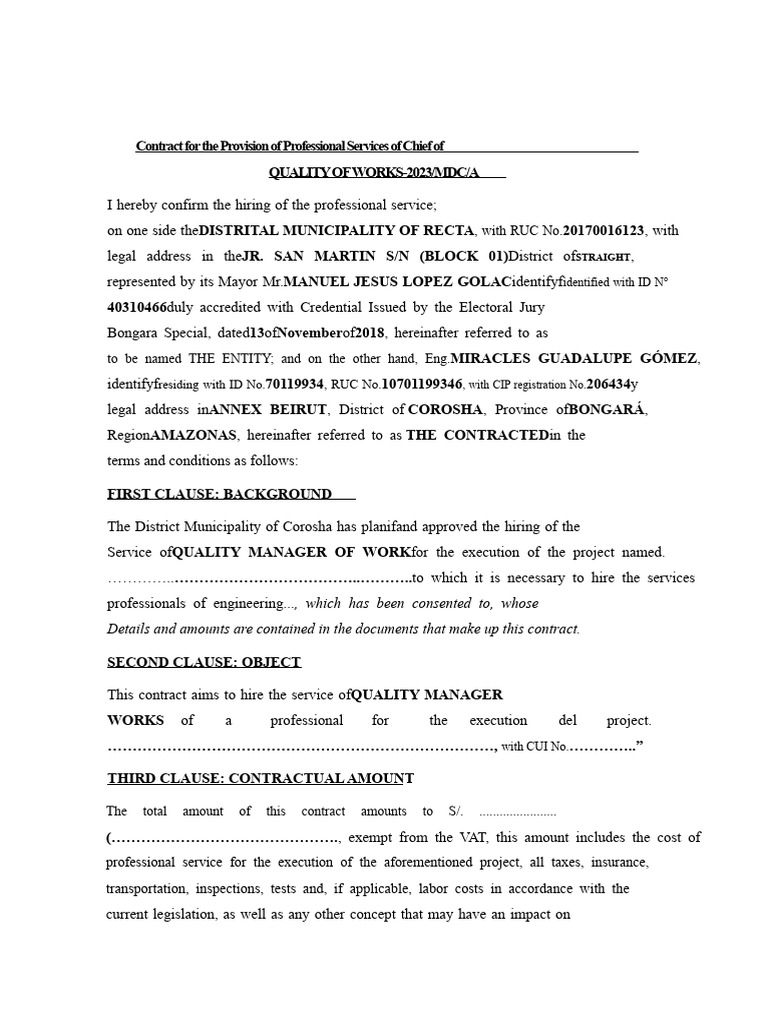 CONTRACT OF WORK QUALITY MANAGER-2021 - copy | PDF | Arbitration ...