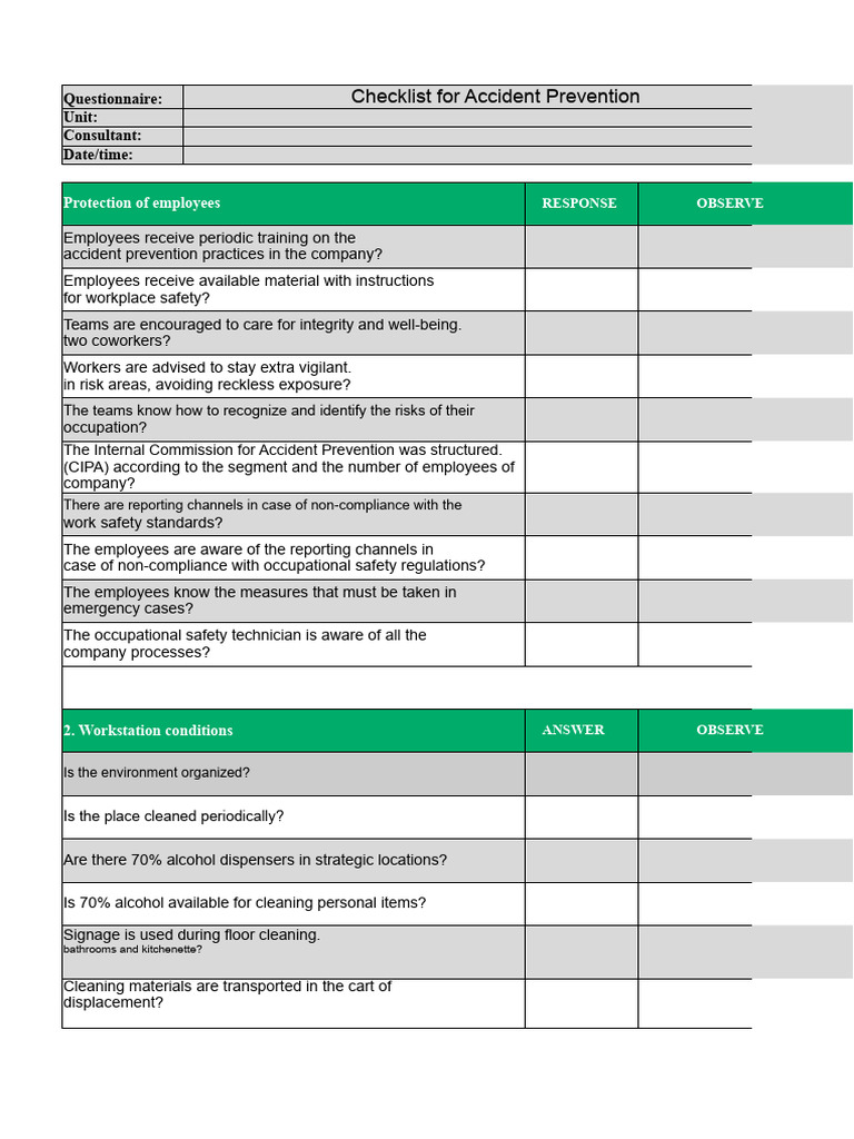 checklist-accident-prevention.xlsx | PDF | Occupational Safety And ...
