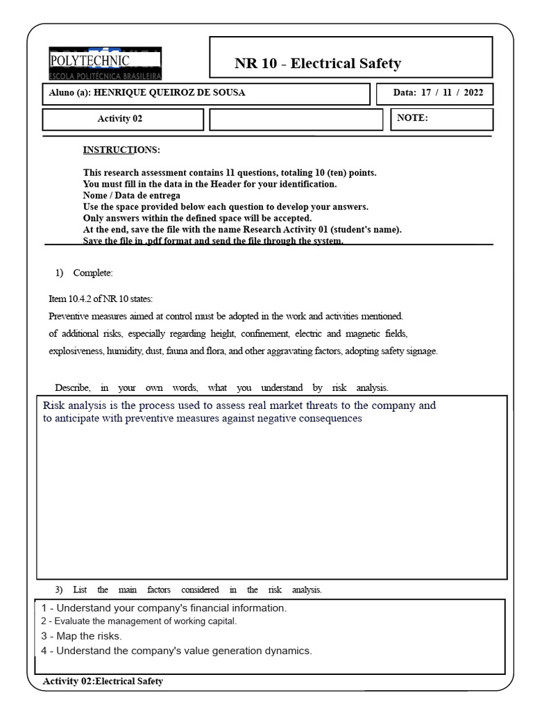 Activity 02 ELECTRICITY SAFETY | PDF | Risk | Electric Current