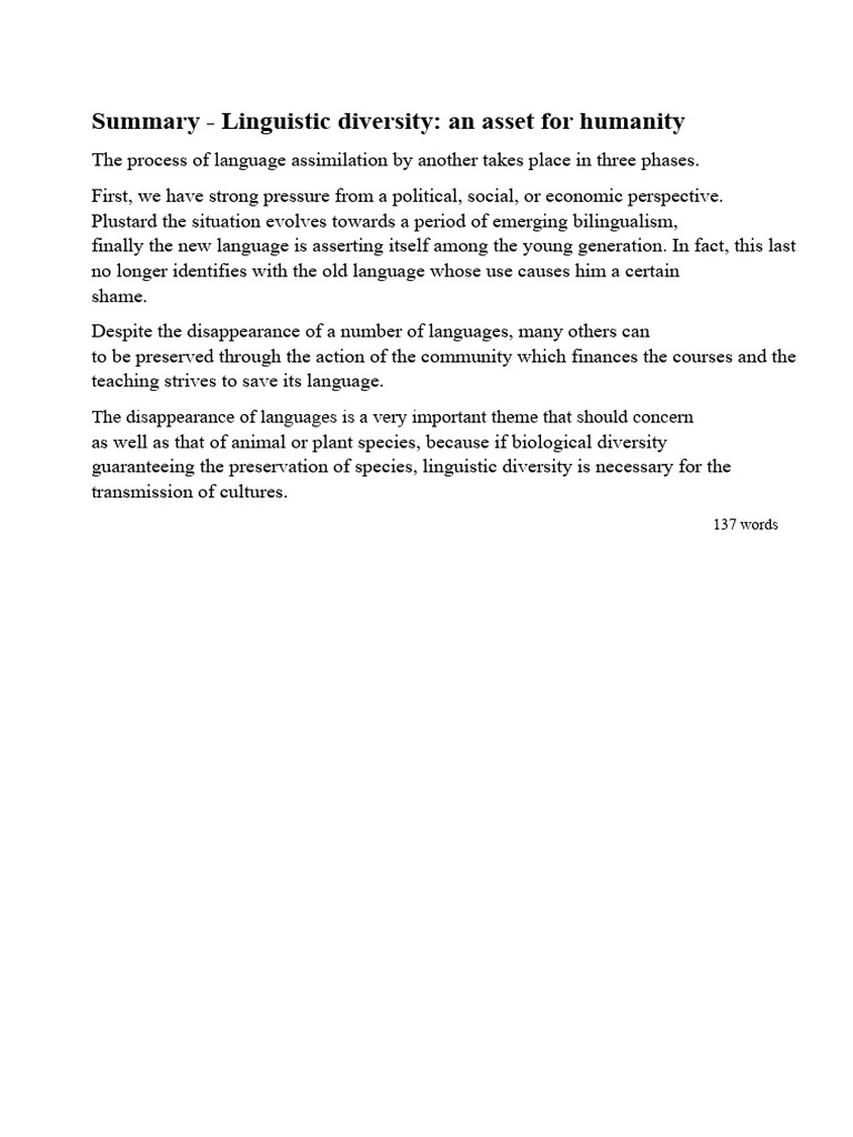 Summary - Linguistic Diversity | PDF
