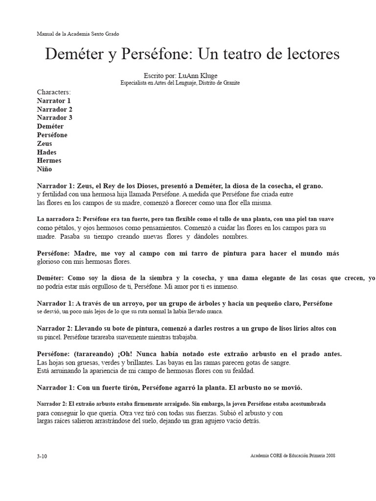 Deméter_Persefone_Teatro de Lectura | PDF | Perséfone | infierno