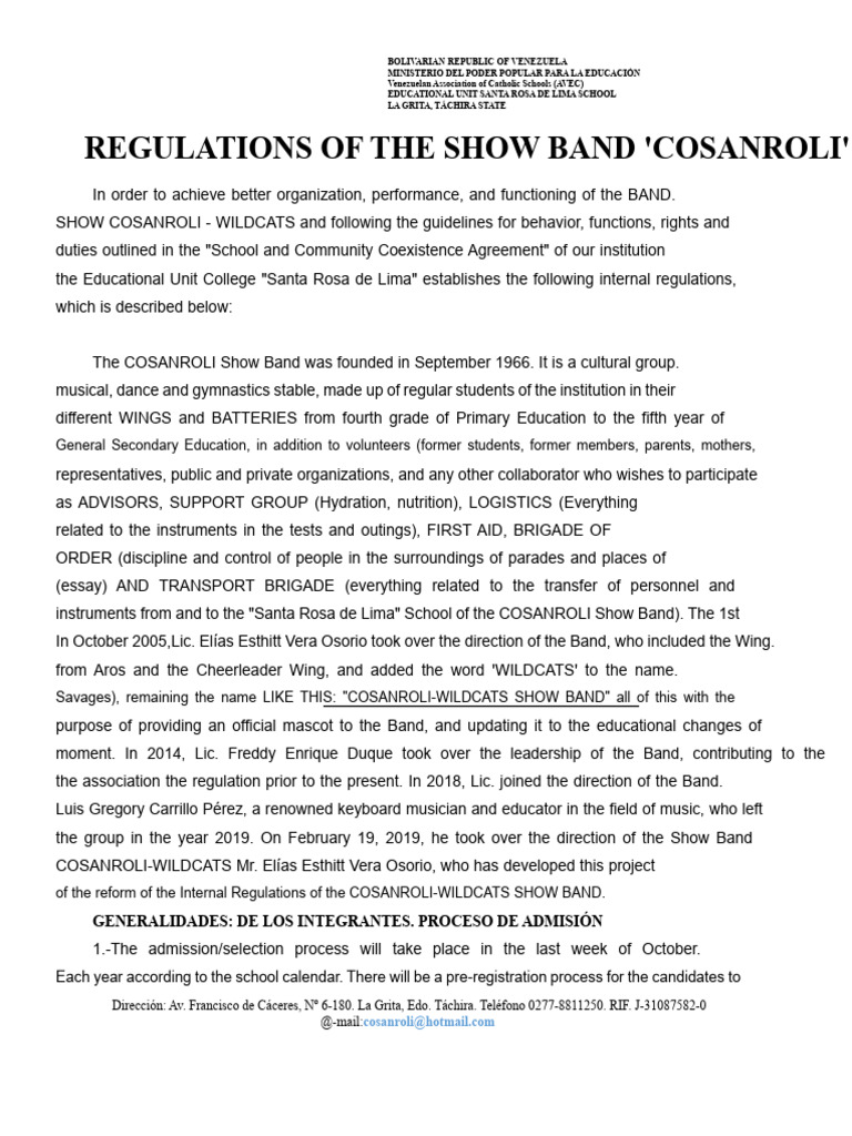 Show Band Regulations Cosanroli | PDF