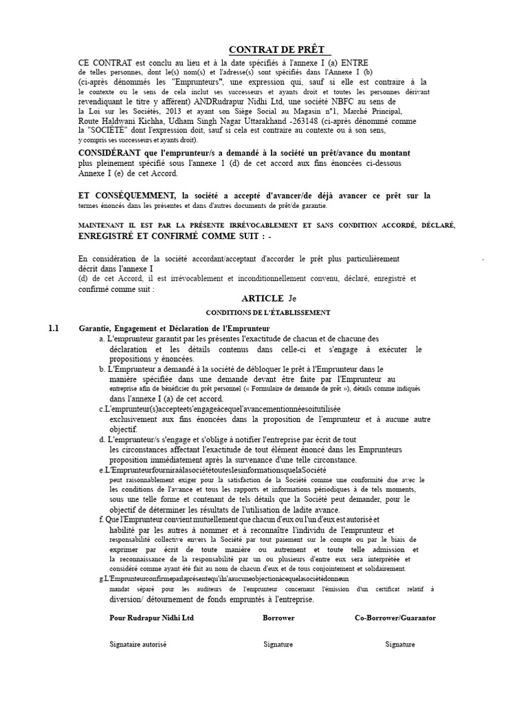 Contrat de Prêt : Conditions et Engagements | PDF | Prêts | Crédit