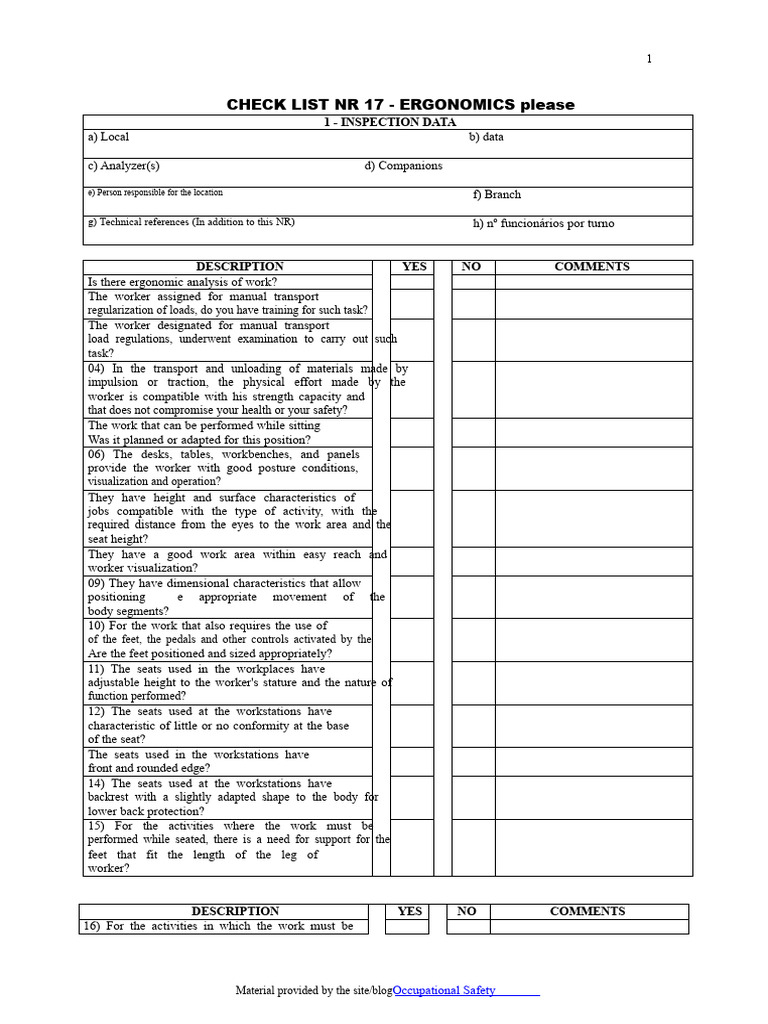 Checklist NR 17 Work Safety NWN 00 | PDF