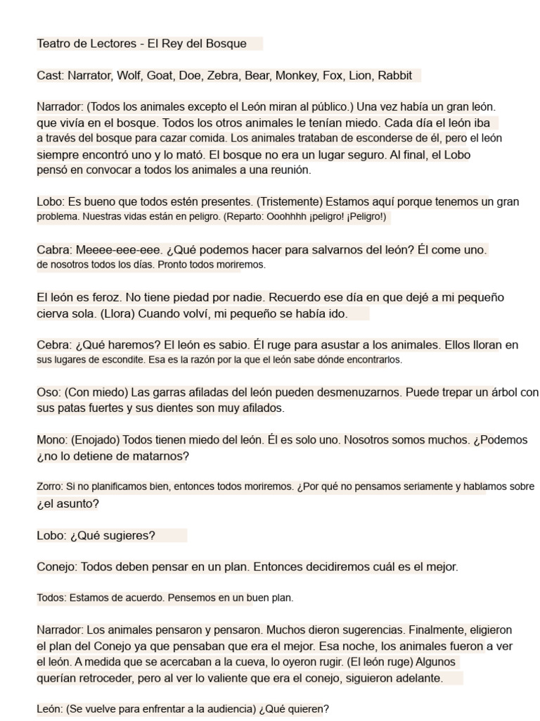 Teatro de Lectores El Rey Del Bosque | PDF | León