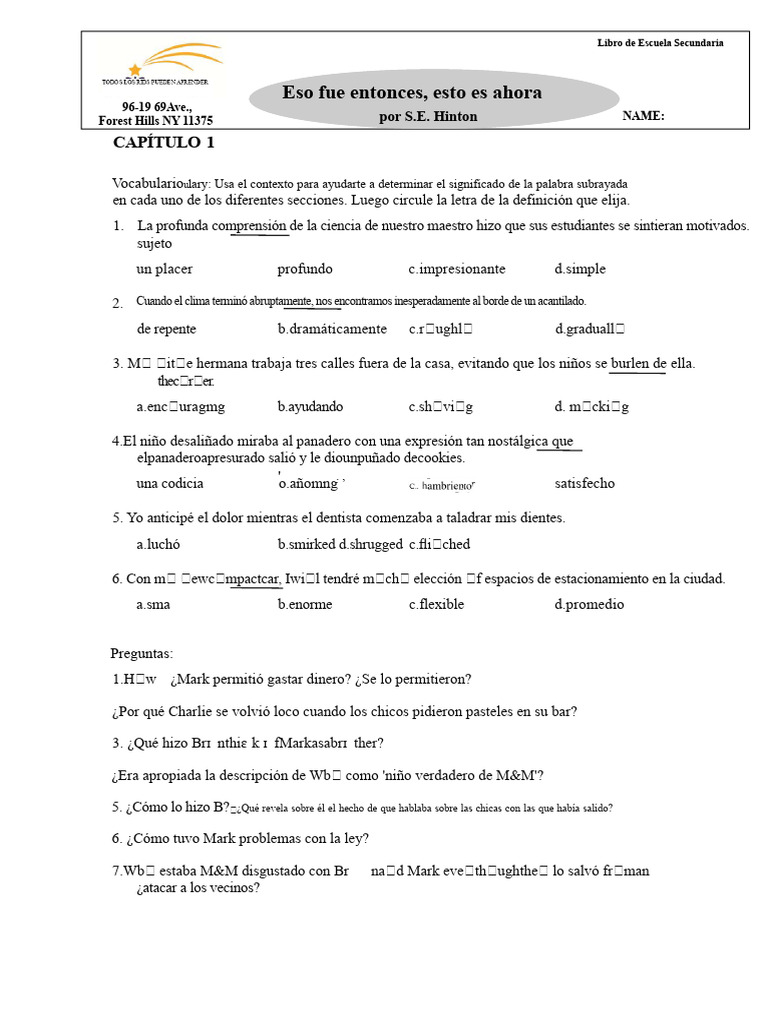 Vocabulario y Análisis de "Eso fue entonces, esto es ahora" | PDF