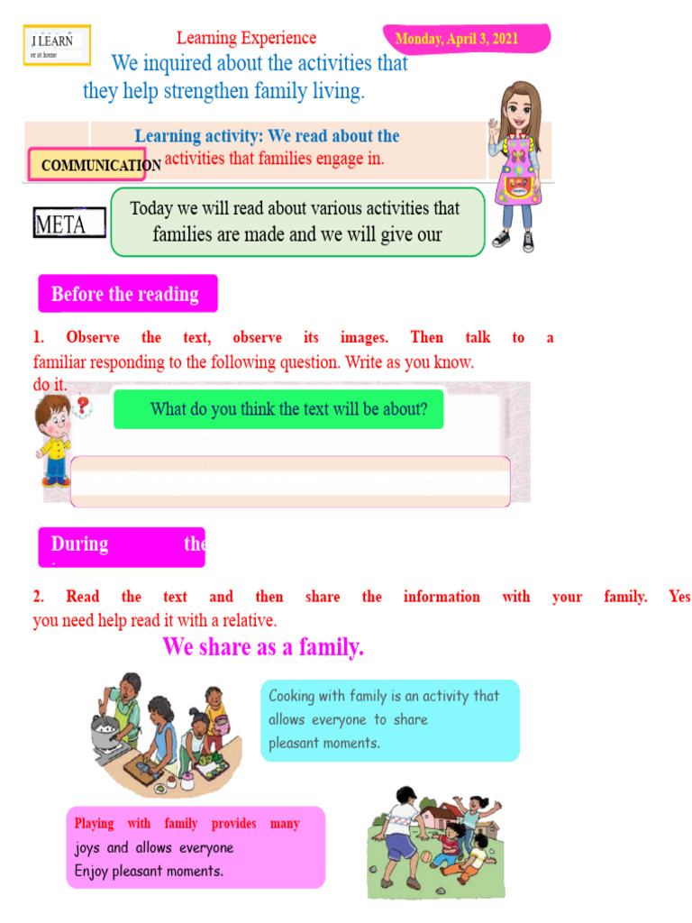 DAY 1 We read about the activities that families do. | PDF