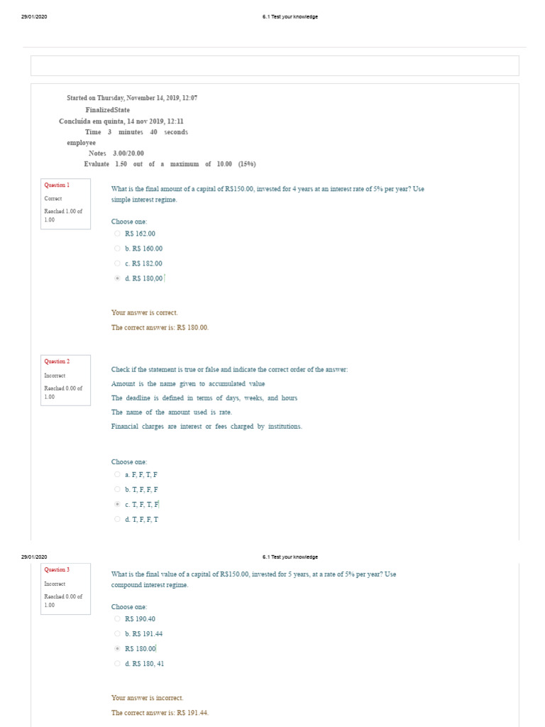 Financial Knowledge Assessment Quiz | PDF | Interest | Interest Rates