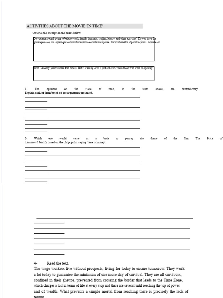 Activities Analyzing 'In Time' Film Themes | PDF