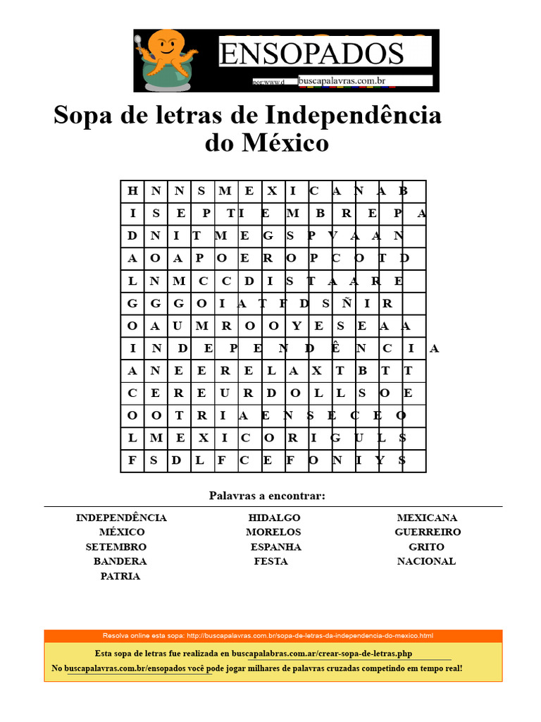 Sopa de Letras: Independência do México | PDF
