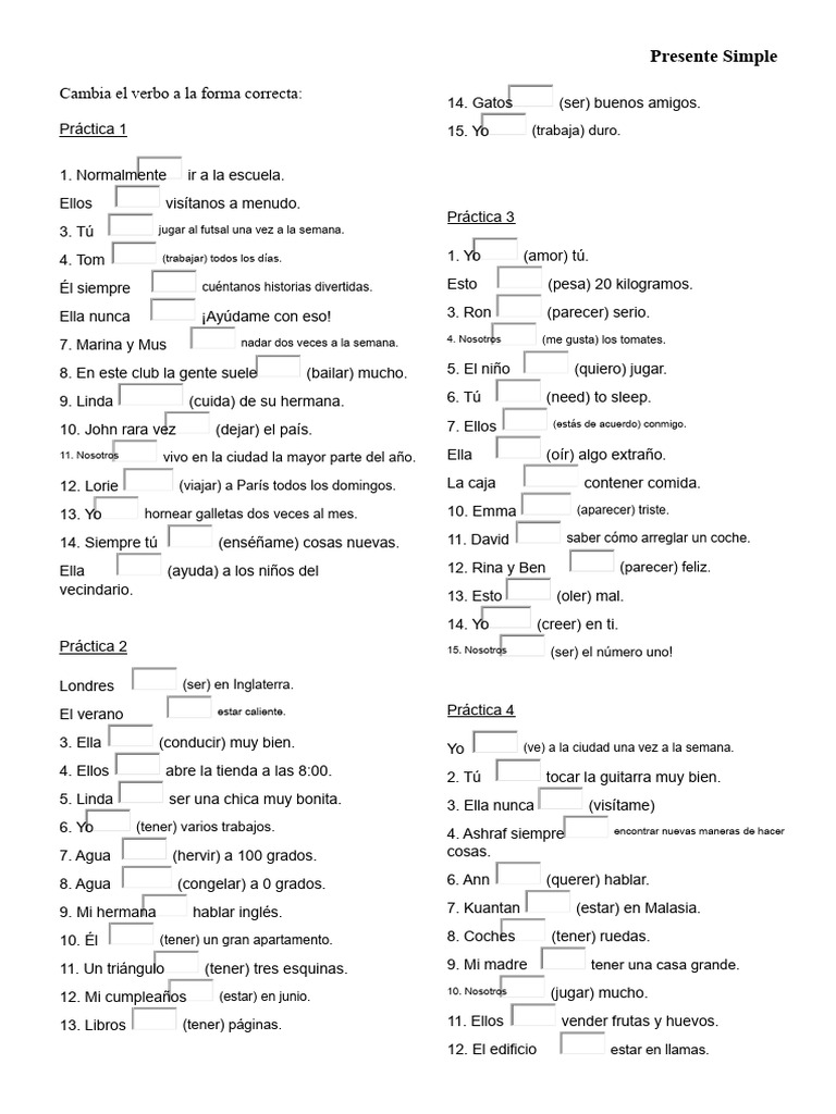 Ejercicios de Presente Simple en Español | PDF | Verbo
