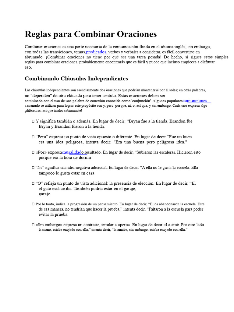 Combinación de Oraciones 2435263nn | PDF | Oración (Lingüística ...