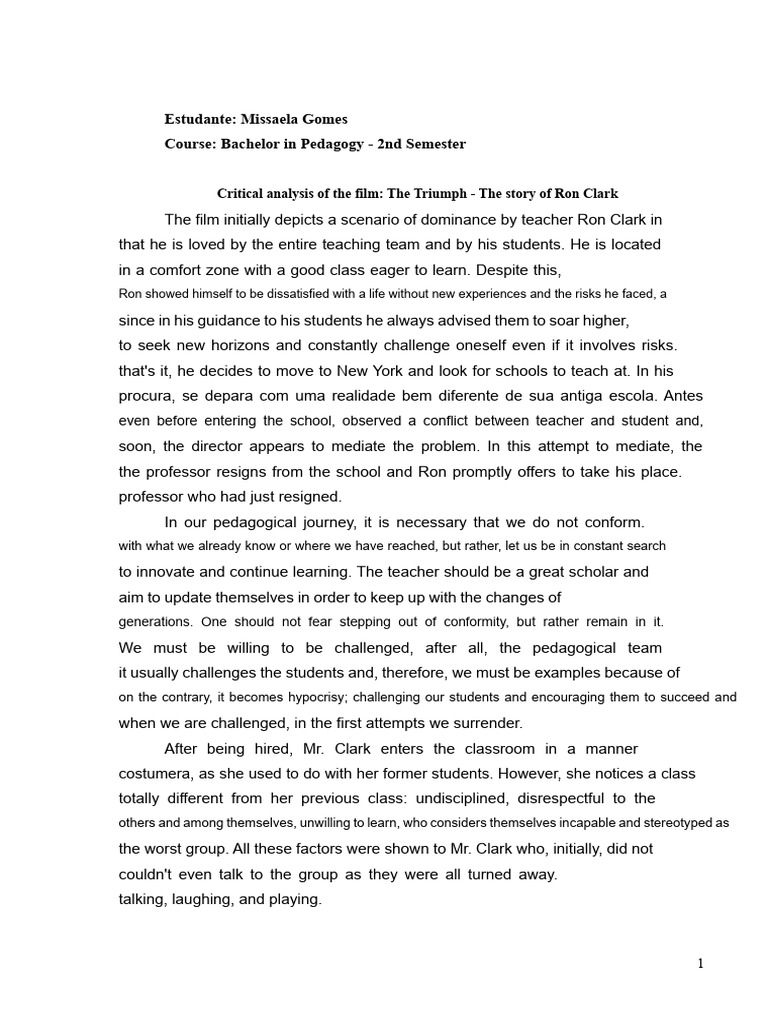 Analysis of The Film The Triumph - The Story of Ron Clark | PDF ...