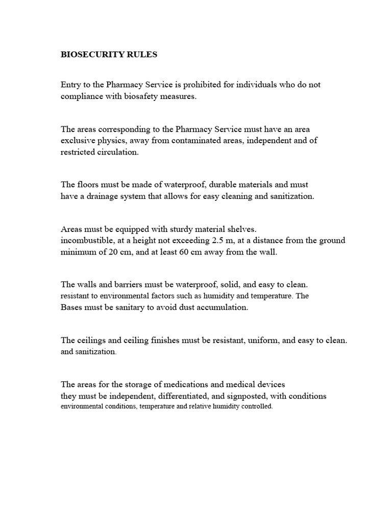 Biosecurity Regulations in A Pharmacy | PDF | Ventilation (Architecture ...