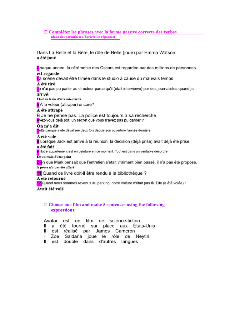 Exercices de conjugaison passive | PDF