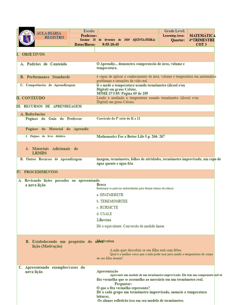 Math5 COT.leitura e Medição de Temperatura Usando Termômetro | PDF ...