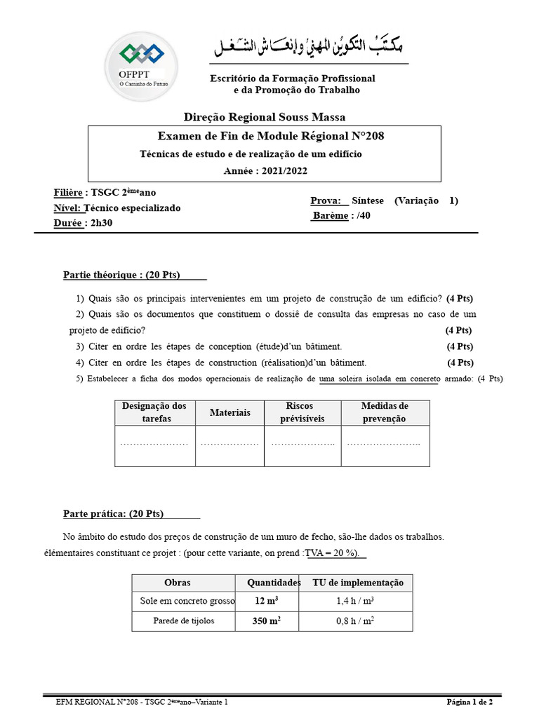Exame TSGC 2: Técnicas de Construção | PDF | Setor imobiliário | Engenharia