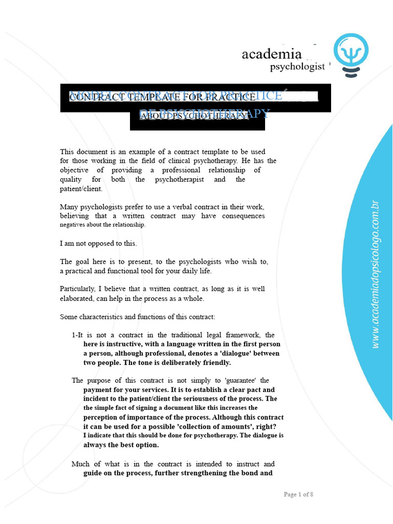 Model Contract for Psychotherapy Practice | PDF | Psychotherapy ...