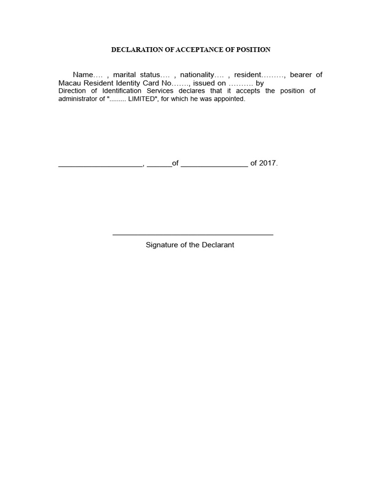Acceptance of Position Declaration | PDF