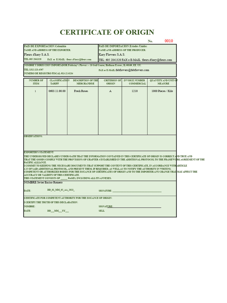 Certificate of Origin PDF | PDF