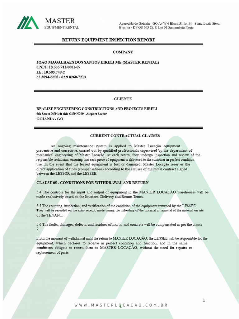 Equipment Return Inspection Report | PDF | Lease | Leasehold Estate