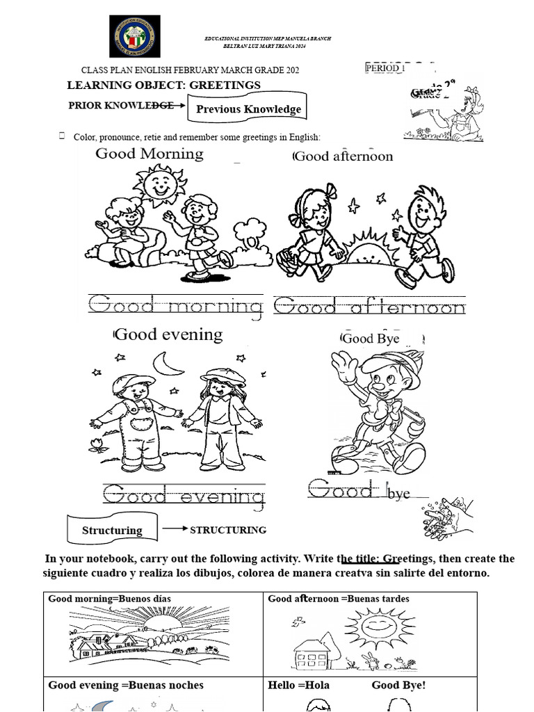 English Class Plan: Greetings & Colors | PDF
