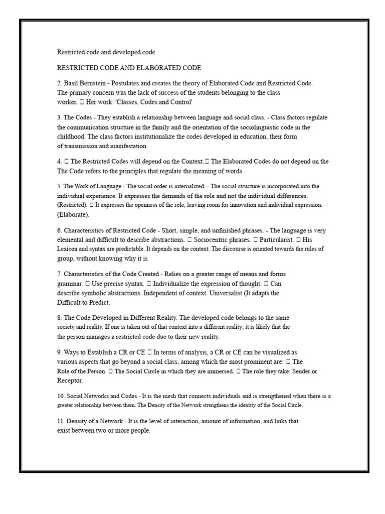 Understanding Restricted and Elaborated Codes | PDF | Sociolinguistics ...