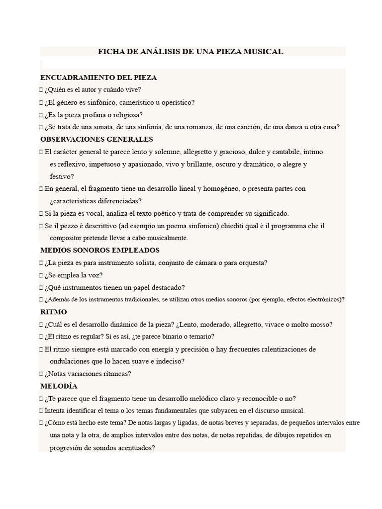 FICHA DE ANÁLISIS DE UNA PIEZA MUSICAL | PDF | Ritmo | Música de cámara