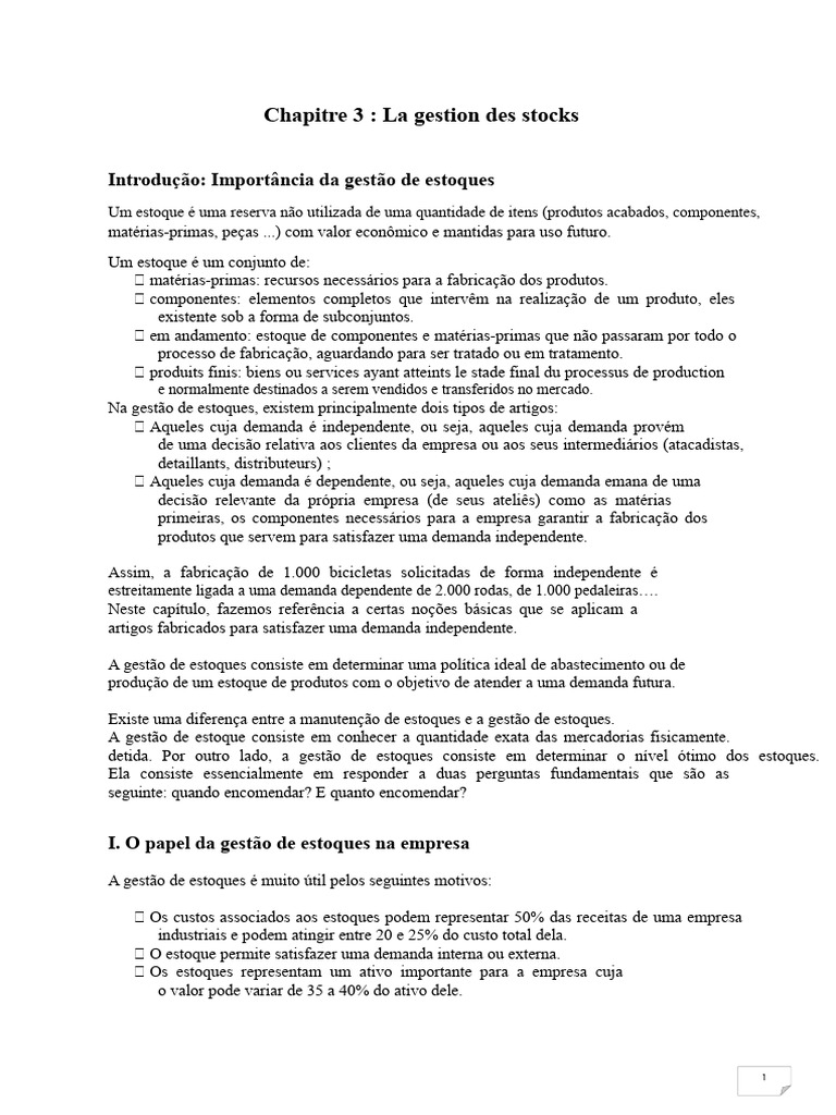 Gestão de Estoques: Importância e Custos | PDF | Despesa | Economia