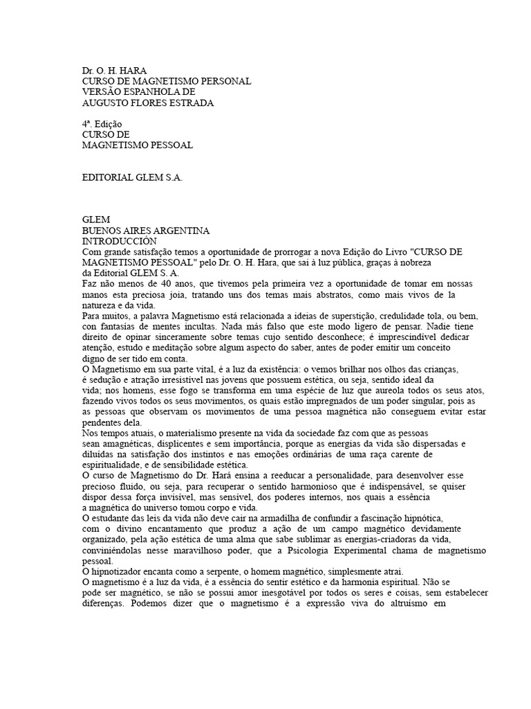 Hara, O H - Curso de Magnetismo Pessoal | PDF | Pensamento | Ímã
