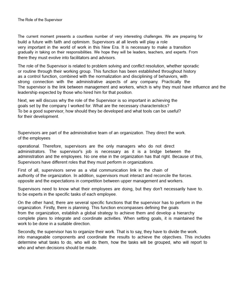 The Role of The Supervisor | PDF | Supervisor | Goal