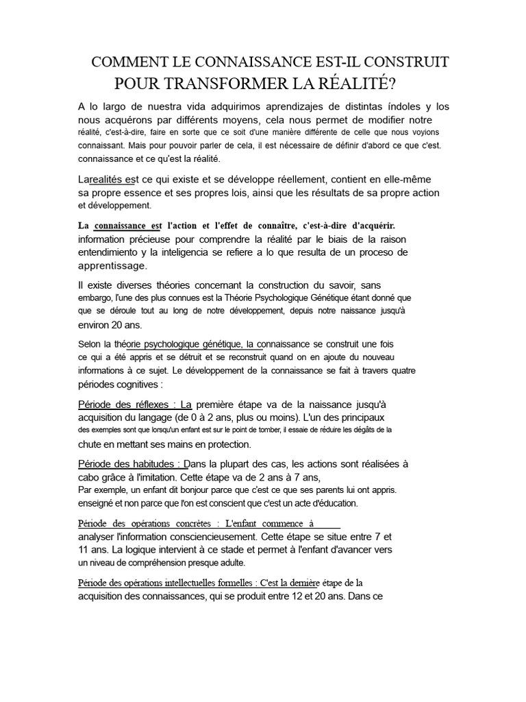 Construction de la connaissance et réalité | PDF | Méthode scientifique ...