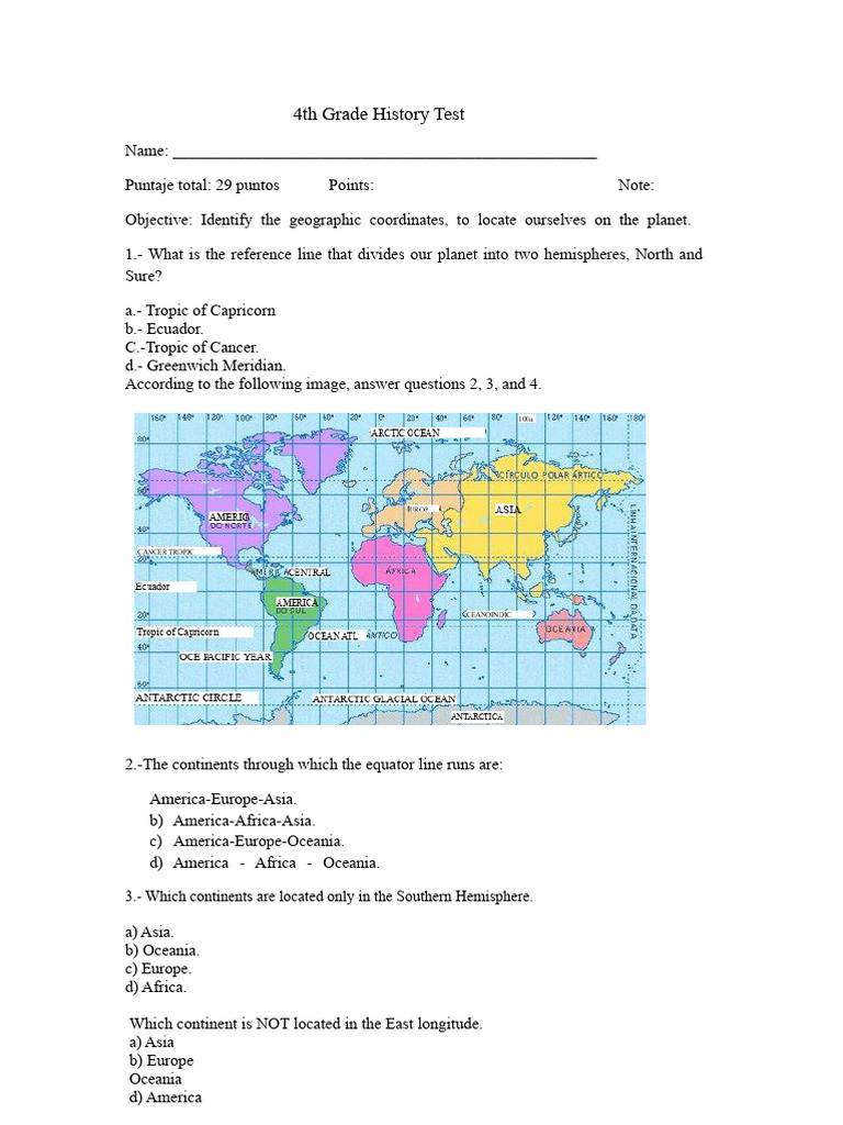 History Test 4th grade geography | PDF | Latitude | Longitude