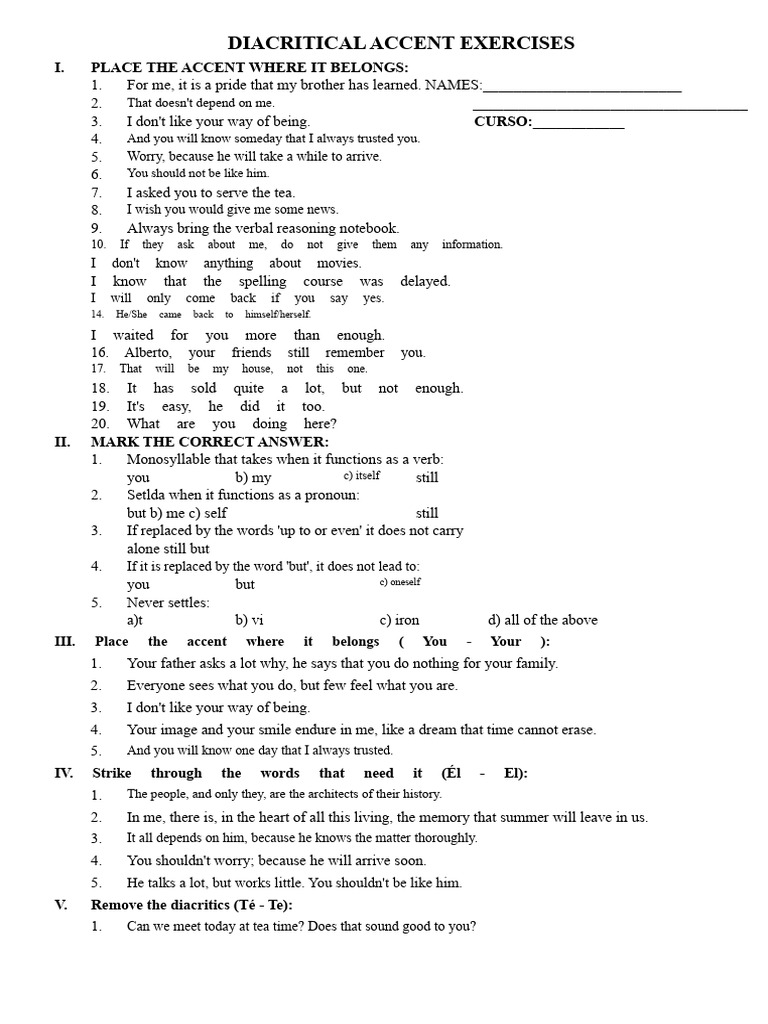 Diacritical Accent Exercises Guide | PDF