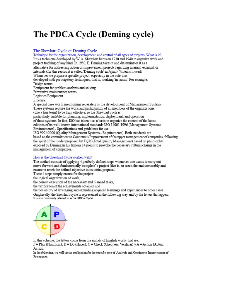 The PDCA Cycle | PDF | Evaluation | Quality Management