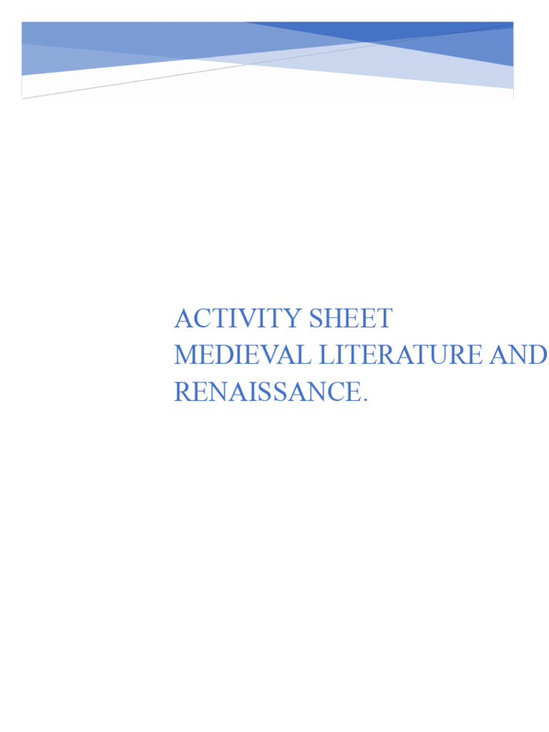 ACTIVITY SHEET MEDIEVAL LITERATURE AND RENAISSANCE | PDF | Divine ...