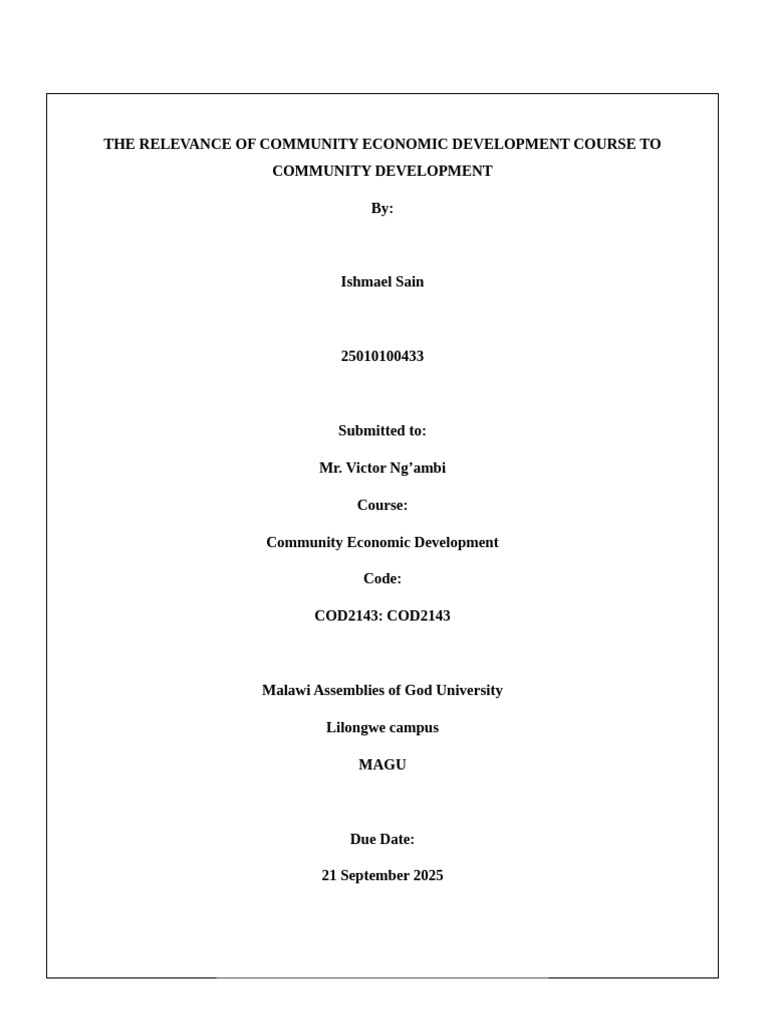 The Relevance of Community Economic Development Course to Community ...