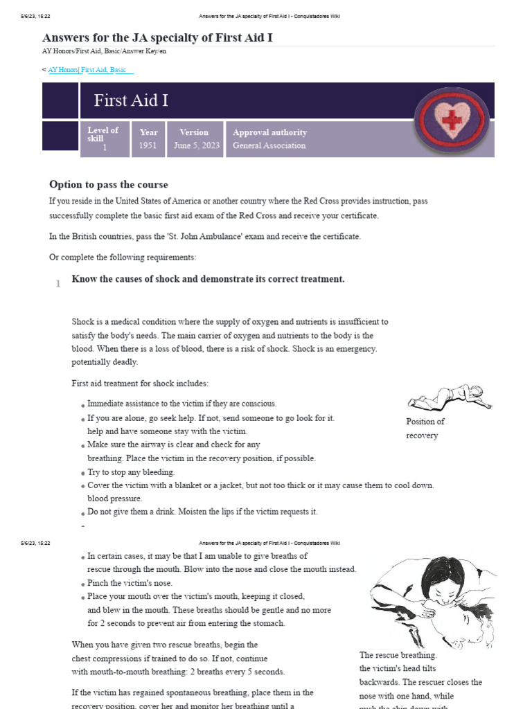 First Aid I Answers for JA Specialty | PDF | First Aid | Medicine